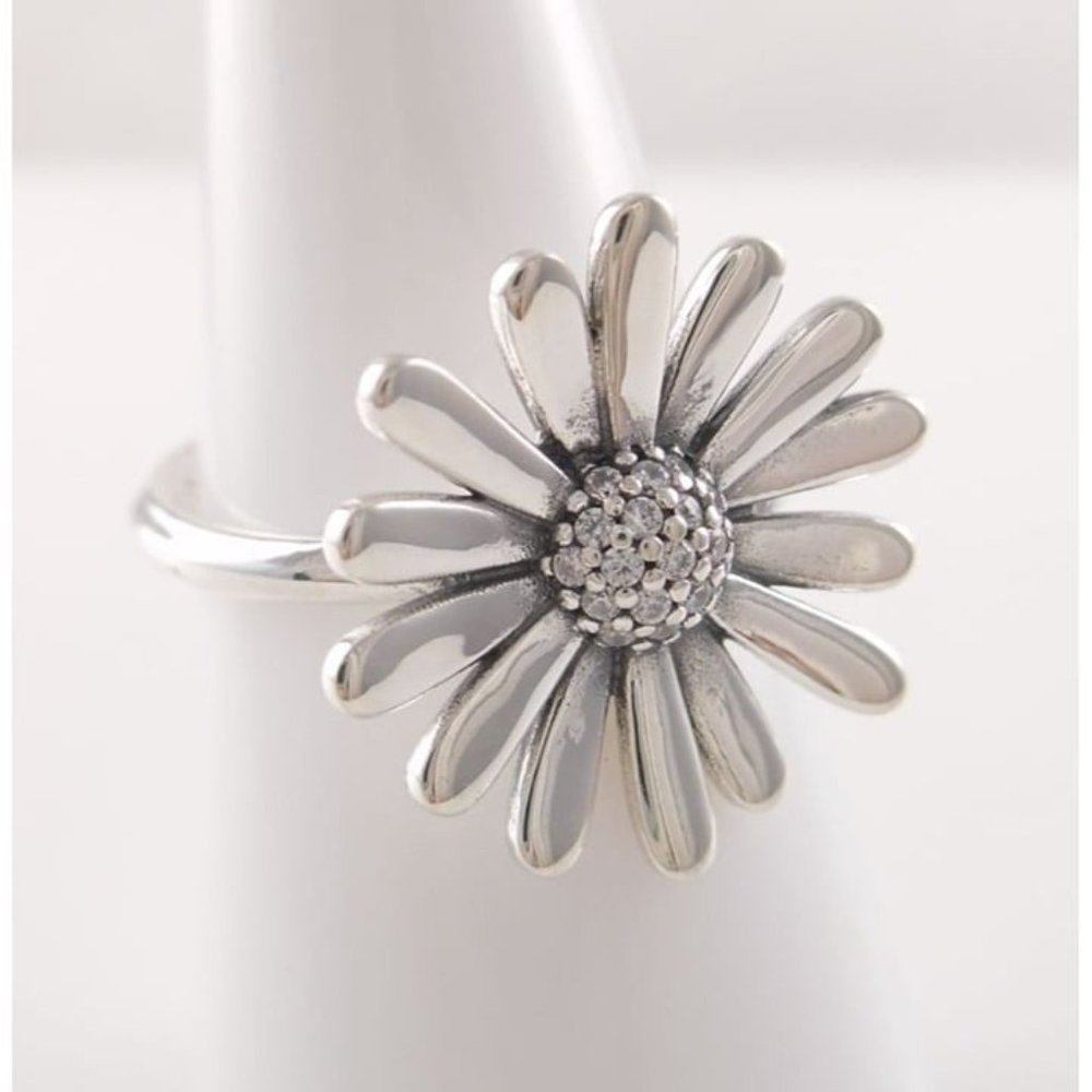 Pave Daisy Flower Authentic Pandora Silver Statement … - Gem